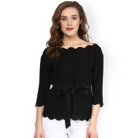 China Women Fashionable Black Scalloped Top for sale