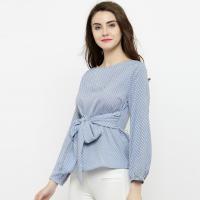 China Women White & Blue Striped Blouse for sale