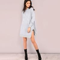 China New Designs Slit Hooded Pocket Front Dropped Shoulders Sweatshirt for Women for sale