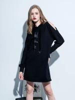 China Women Cold Shoulder Hoodie Dress Cotton Knit Long Sleeve Breathable Anti wrinkle for Casual Wear Plus Size Maternity for sale