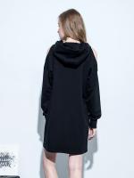 China Women Cold Shoulder Hoodie Dress Cotton Knit Long Sleeve Breathable Anti wrinkle for Casual Wear Plus Size Maternity for sale