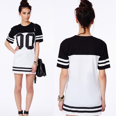 China Fashion Women Longline Loose Long T Shirt Baseball Dress With Printed for sale