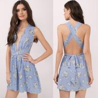 China Blue Deep V Sex Mini Dress for Women for sale