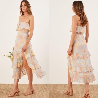 China Womens Clothing Ruffle Midi Dress Fashion Women with Slit for sale