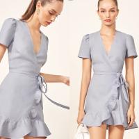 China Ladies Summer Fashion Clothing Linen Fabric Wrap Dress for sale
