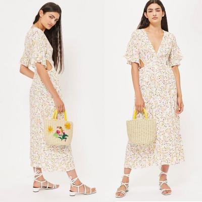China Bohemian V-neck Floral Dress - Breathable Casual Dresses for Women for sale
