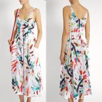 China 2018 New Style Women White-Print Button-Down Simple Cheap Linen Midi Dress for sale