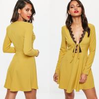 China Sexy Mature Elegant Deep V Neck Mini Dress With Lace for sale
