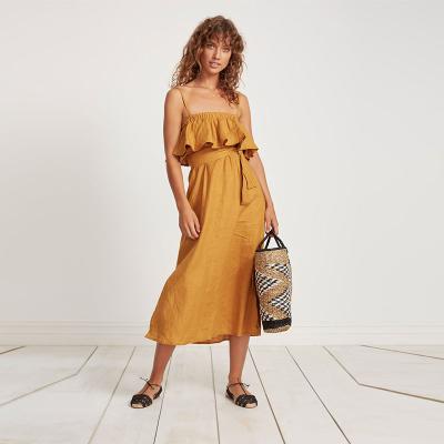 China Boho Clothing Women Adjustable Straps Maxi Linen Dress1 for sale