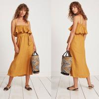 China Boho Clothing Women Adjustable Straps Maxi Linen Dress1 for sale