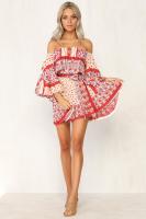 China Summer Dresses Women Boho Printed Off Shoulder Mini Dress1 for sale