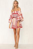 China Summer Dresses Women Boho Printed Off Shoulder Mini Dress1 for sale