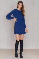 China Latest Ruffle Open Back Design Blue Formal Dresses Women for sale
