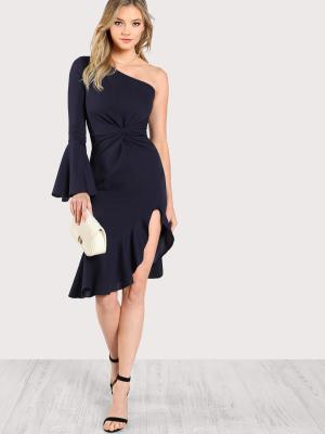 China One Shoulder Dress Women Summer Spandex Long Sleeve Breathable Eco-Friendly Plus Size Washable for sale