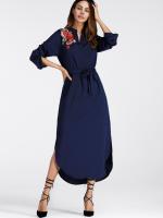 China Mexican Embroidered Side Split Belt Dress for sale