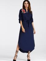China Mexican Embroidered Side Split Belt Dress for sale