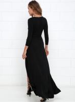 China Deep V Neck Long Sleeve Black Maxi Dress Women Casual Summer Evening Party Wear Breathable Nylon Spandex Fabric Plus Size Available for sale