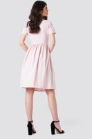 China Overlapped Midi Dress Women Linen Viscose Elastane Wrap Design Short Sleeve Pink Customizable for sale
