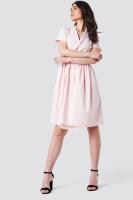 China Overlapped Midi Dress Women Linen Viscose Elastane Wrap Design Short Sleeve Pink Customizable for sale