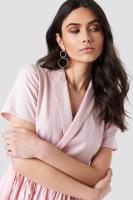 China Overlapped Midi Dress Women Linen Viscose Elastane Wrap Design Short Sleeve Pink Customizable for sale
