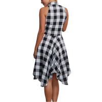 China Women Plaid V-Neck Sleeve Casual Dress for sale