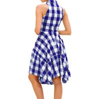 China Women Plaid V-Neck Sleeve Casual Dress for sale