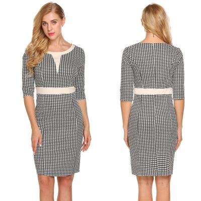 China Customizable Gingham Check Office Dress Spandex Polyester for sale