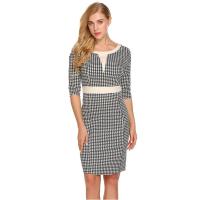 China Customizable Gingham Check Office Dress Spandex Polyester for sale