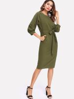 China Women Pencil Work Dress Spandex Polyester Anti Wrinkle Breathable Round Neck Three Quarter Sleeve Office for sale