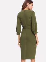 China Women Pencil Work Dress Spandex Polyester Anti Wrinkle Breathable Round Neck Three Quarter Sleeve Office for sale