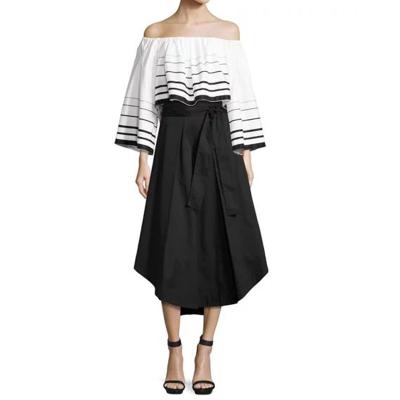 China Pleated Asymmetric Hem High Waist Long Skirt Women Ladies Cotton Swing Casual Design for sale