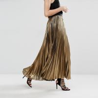 China Custom service women clothes latest skirts design gold long pleated skirt for sale