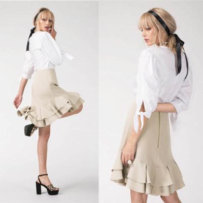 China Flounce Design Mini Skirt for Women with Customized Size and Polyester Blend Fabric for sale
