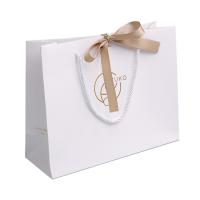 China Elegant Gift Custom Size Gold Printing Color Flat Handle Art Paper Bag Hair Foldable Printing White Shopping Recycling Bag for sale