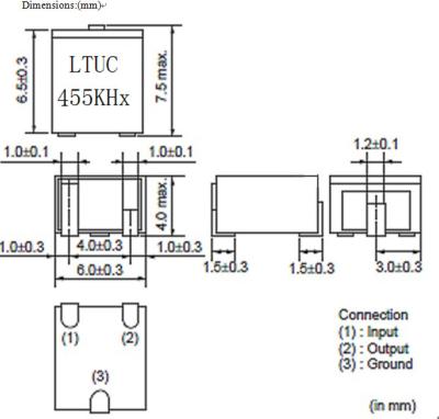 China LTUC455KHx Ceramic Filter 455kHz 6dB Bandwidth ±3kHz Insertion Loss 6dB for sale