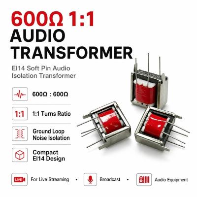 China Soft Bendable Pin EI14 Audio Transformer 600Ω 1:1 for Ground Loop Noise Elimination in Broadcast Equipment for sale