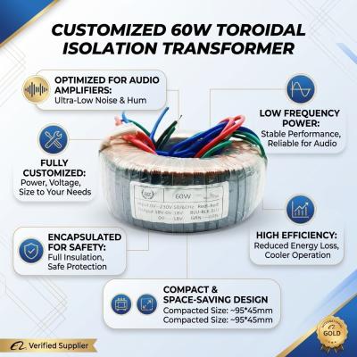 China 60W Toroidal Power Transformer 110V 220V 230V to 12V 15V 18V with Pure Copper Wire for Audio Amplifiers for sale