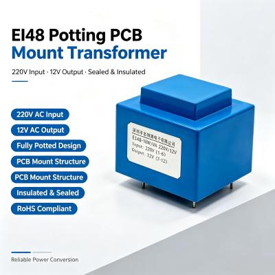 China EI48 Epoxy Potting Sealed PCB Mount Step-Down Transformer with 220V Input and 12V Output for Household Power Supply for sale