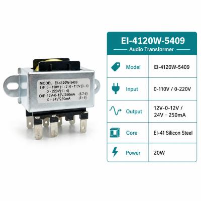 China EI-41 Silicon Steel Core Power Transformer with 12V-0-12V 24V AC Output and Pure Copper Wire Winding for Audio Equipment for sale