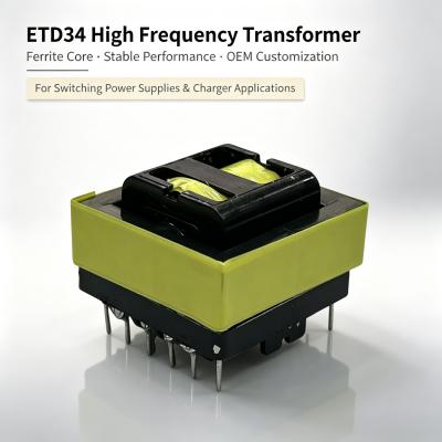 China ETD34 Ferrite Core High Frequency Power Transformer with 55W Power Design and Low DC Resistance for sale