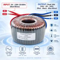 China 200W Toroidal Transformer with Dual 24V Output and Pure Copper Winding for Audio Amplifier Power Supply for sale