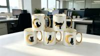 China Elegant Golden Crescent Moon & Black Cat Ceramic Coffee Mug with Gold Handle for sale
