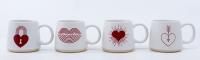 China Speckled Red Heart Boho Ceramic Mug Set (4 Valentines Love Designs) for sale
