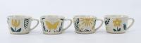 China Speckled Yellow Botanical & Butterfly Ceramic Mug Set (4 Nature Art Designs) for sale