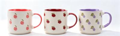China peckled Two-Tone Fruit Print Ceramic Mug Set of 3 for sale