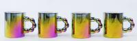 China Iridescent Rainbow Metallic Bubble Loop Handle Ceramic Mug Set of 4 for sale