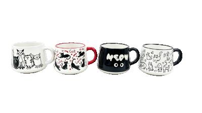 China 4-Pack Adorable Cat Pattern Speckled Ceramic Coffee Mugs, Cute Kitty Themed Drink Cups for Cat Lovers for sale