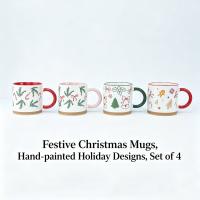 China Christmas Ceramic Mugs Set of 4, 15oz Festive Holiday Coffee Cups for sale