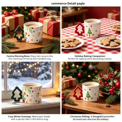 China Christmas Tree Handle Ceramic Mugs for sale