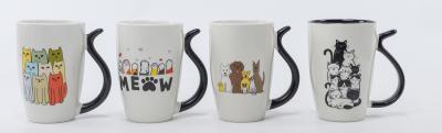 China Cute Pet Animal Curved Handle Ceramic Coffee Mugs for sale